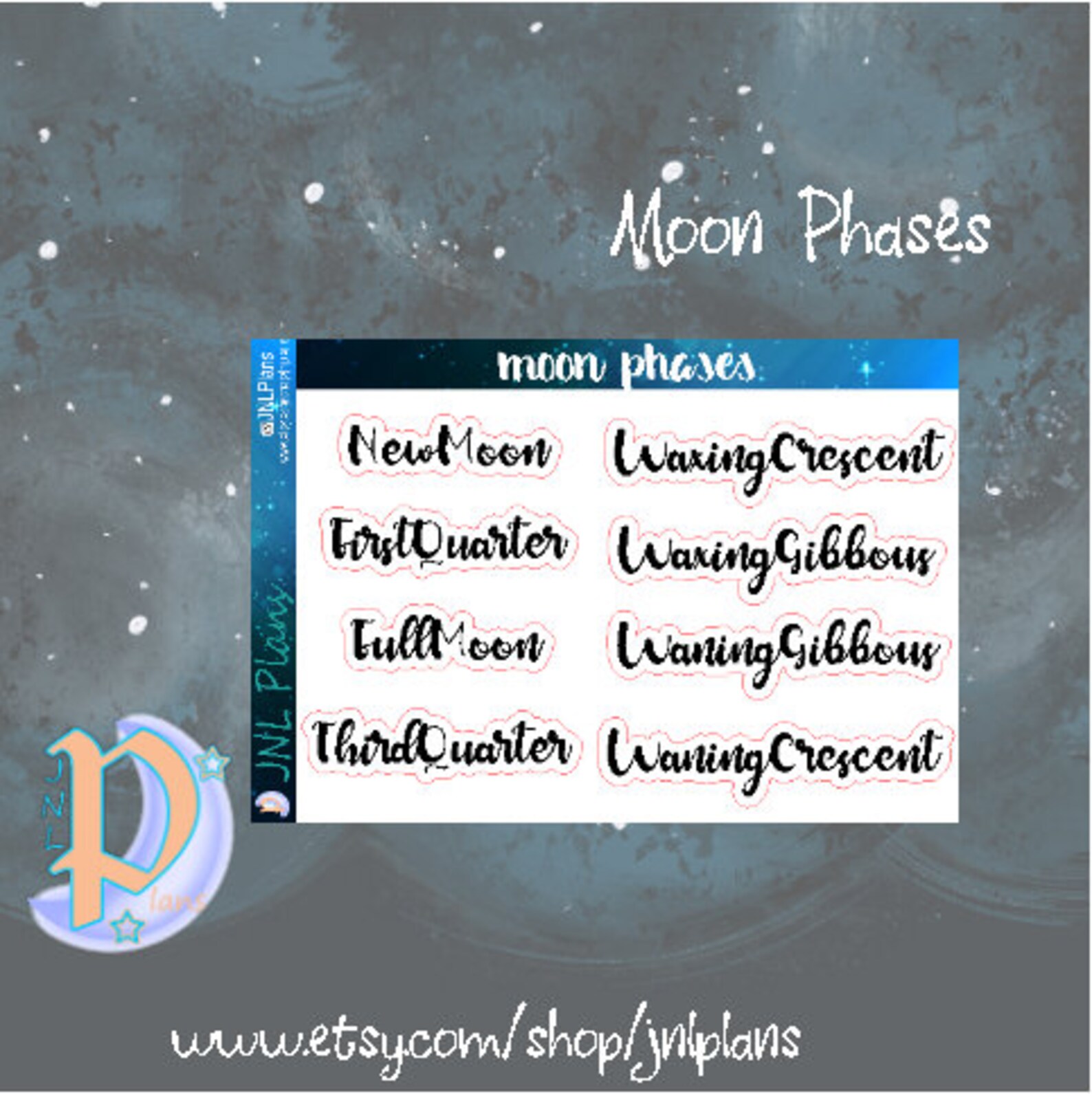 Moon Phases Script Stickers Script Stickers Travelers' - Etsy
