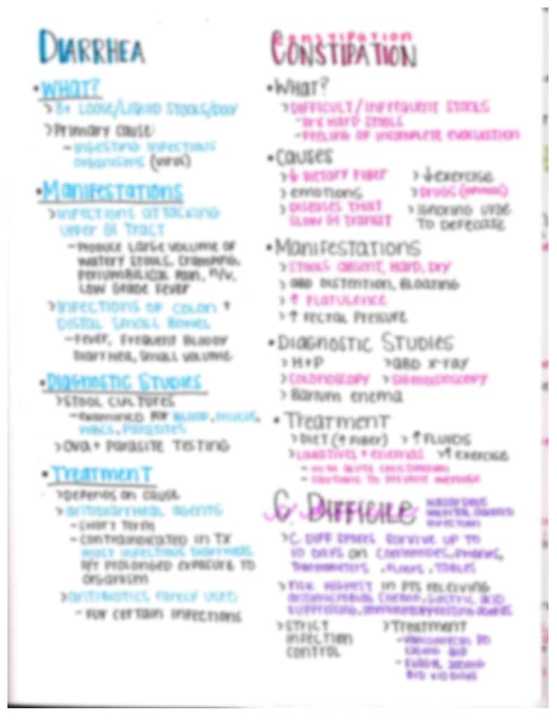 Diarrhea/ Constipation/ C. Diff Med Surg Nursing Notes - Etsy