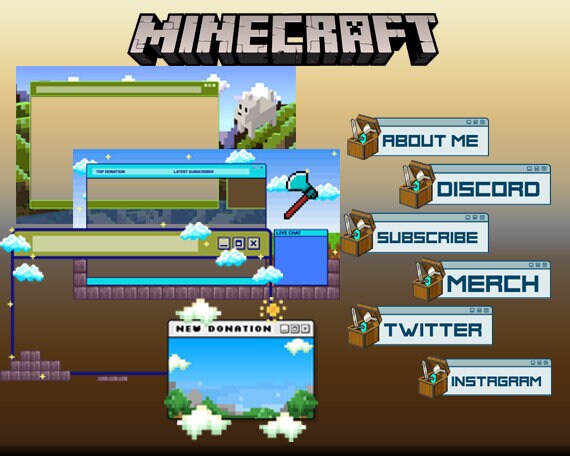 Minecraft Theme Twitch Overlays Panels Animation Screens - Etsy Canada