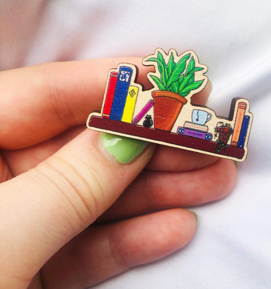 Wooden Bookshelf Pin Badge - Etsy