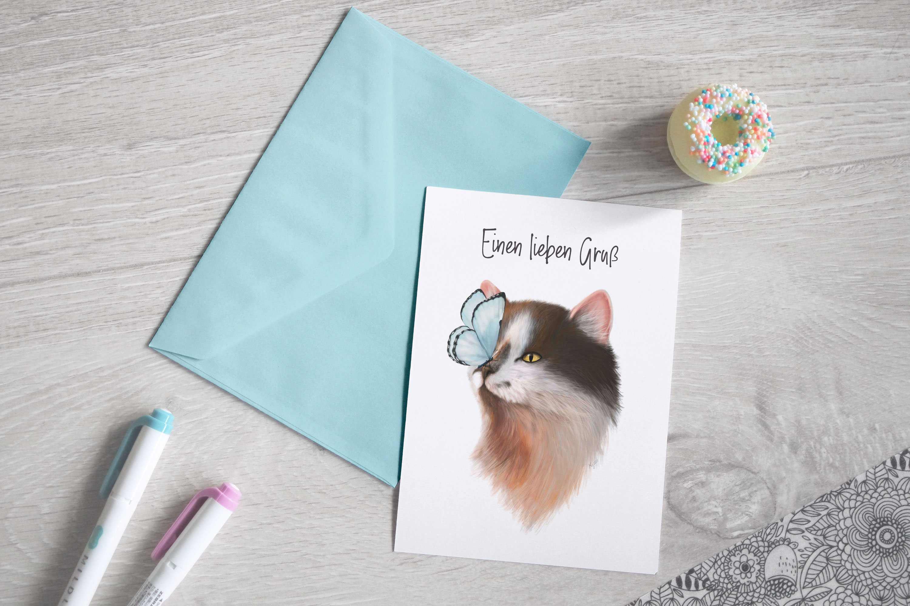 Postcard "a Love Lyre" / Cat and Butterfly - Etsy