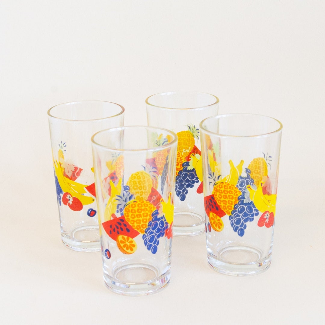 Vintage, Fruit Pattern Glasses, Firma, Set of 4, Kitsch, Fruit Juice ...