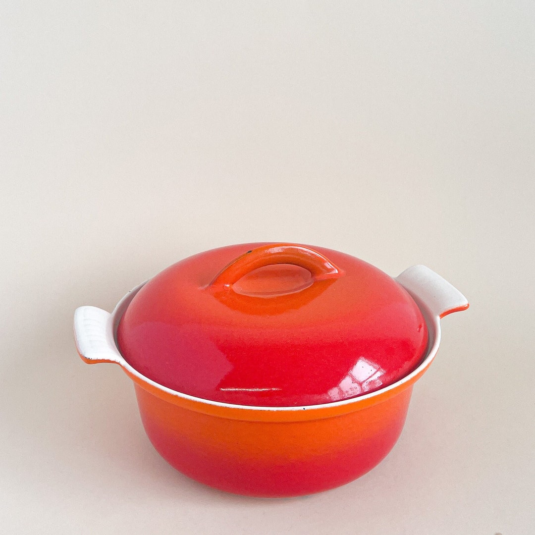 Orange Enameled Cast Iron Casserole Dish, Vintage, FE Belgium, 1970s ...