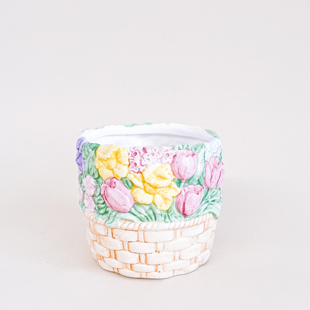 Flower Bouquet Planter, Vintage, Pastel Colors, Made in Taiwan, Ceramic ...