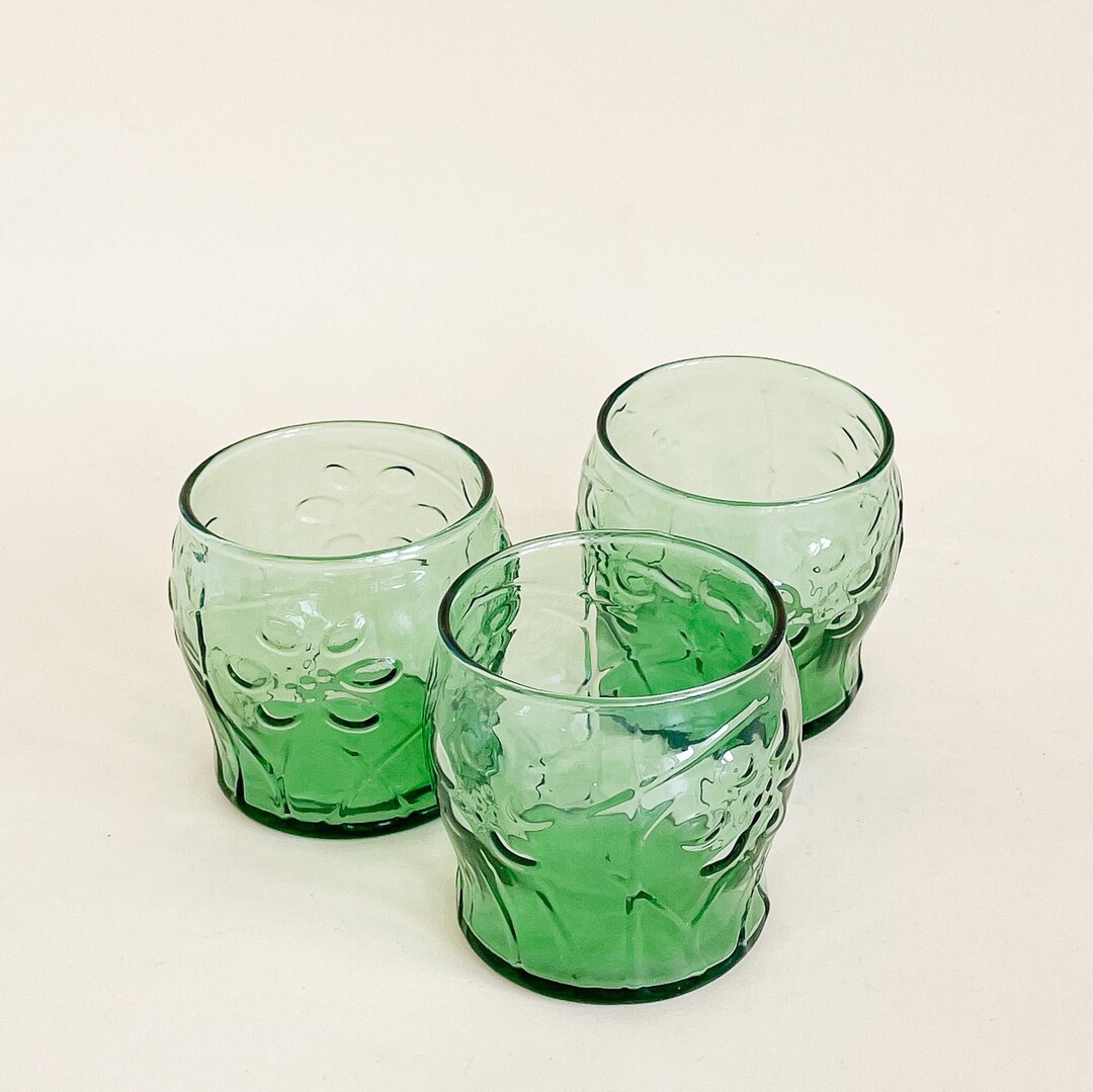 Vintage, Trio of Green Glasses, Vintage Glasses, Set of Glasses, Green ...