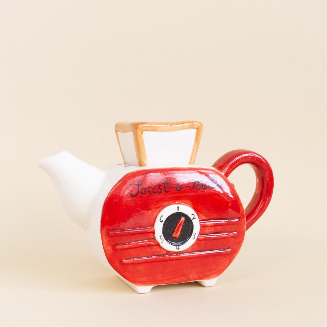 Red and White Ceramic Teapot Toaster Shaped Teapot Vintage - Etsy
