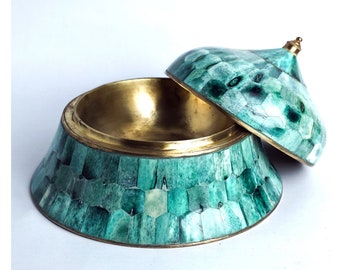 Handmade Bone Inlay Turquoise Round Suri Box | Etsy