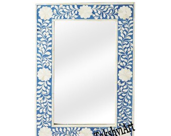 Handmade Bone Inlay Pink Floral Pattern Mirror Frame With Free Mirror ...