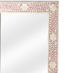 Handmade Bone Inlay Pink Floral Pattern Mirror Frame With Free Mirror ...