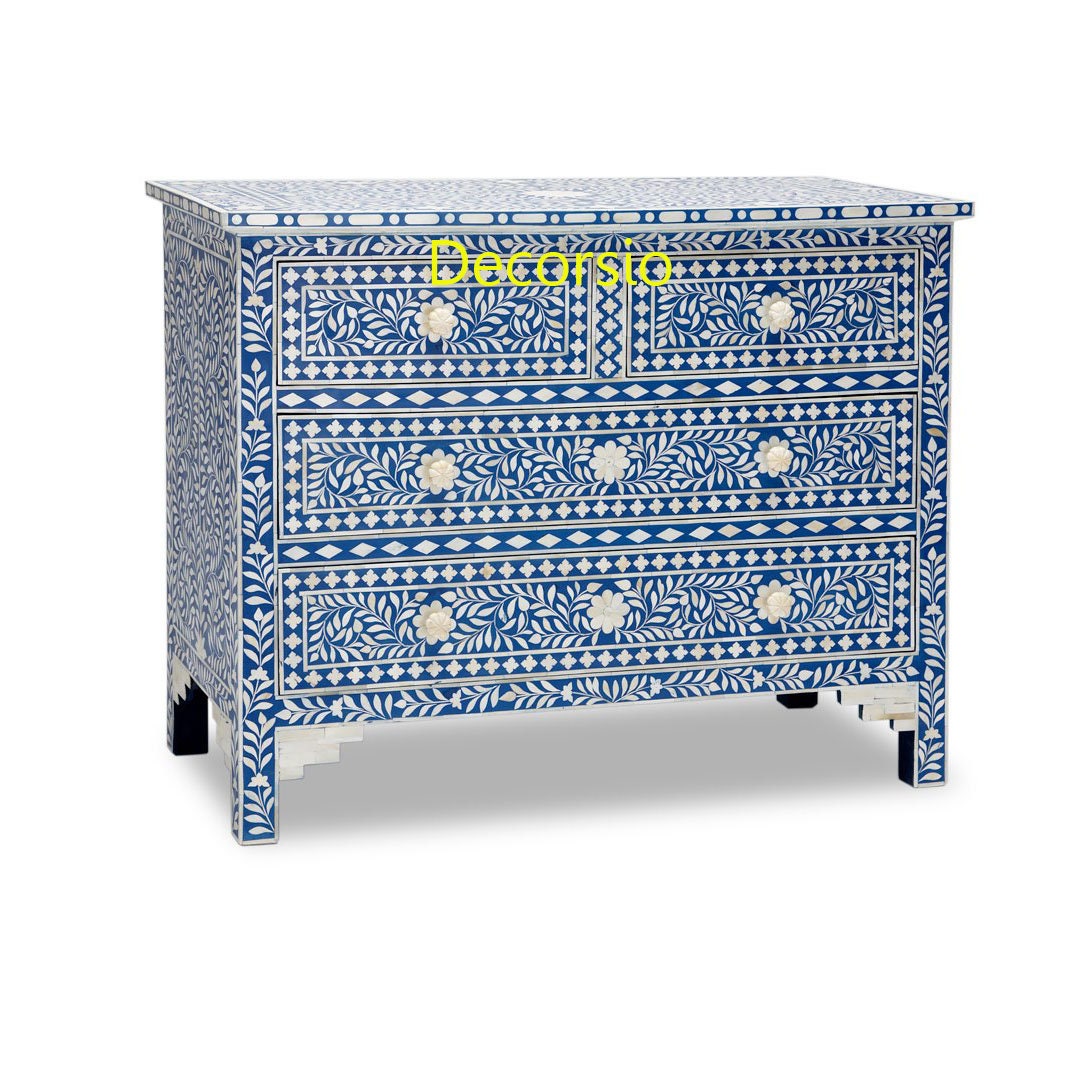 Handmade Blue Bone Inlay Floral Chest of 4 Drawers/ Chest Cabinet - Etsy