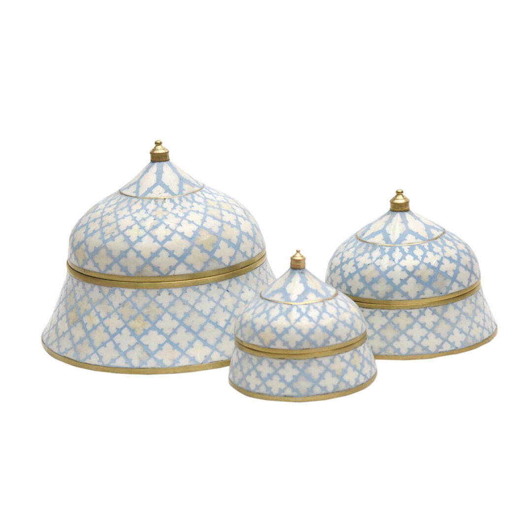 Handmade Bone Inlay Pale Blue Pattern Round Suri Box / Jewelry Box ...