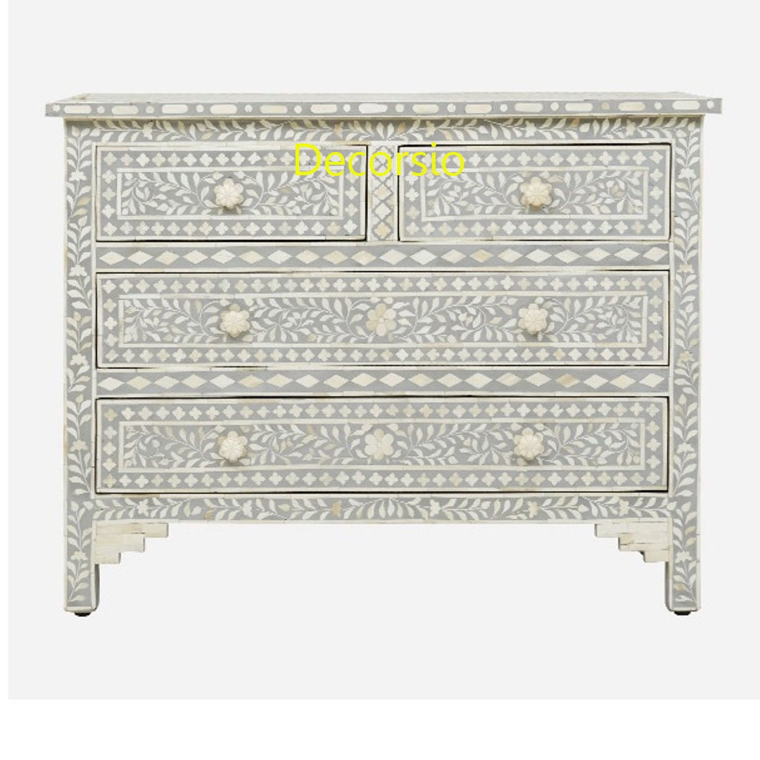 Handmade Grey Bone Inlay Floral Chest of 4 Drawers/ Cabinet/ Storage - Etsy