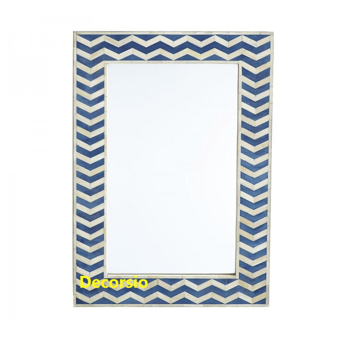 Handmade Bone Inlay Navy Blue Chevron Pattern Mirror Frame With Free ...