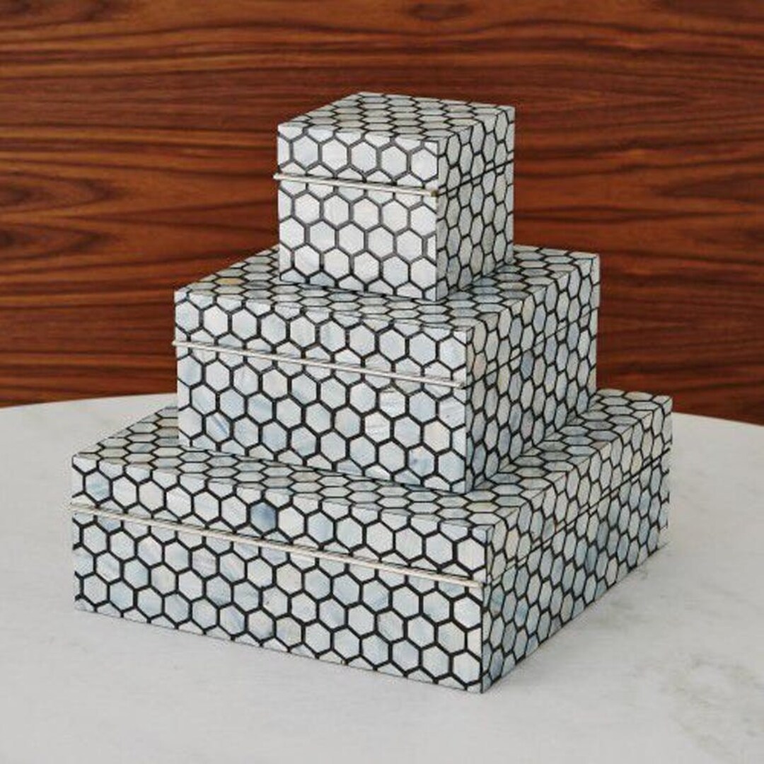 Handmade Mother of Pearl Inlay Honey Comb Patterned Box / Gift Box ...