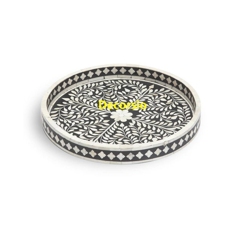Handmade Black Bone Inlay Round Tray /decorative Tray /serving Tray ...