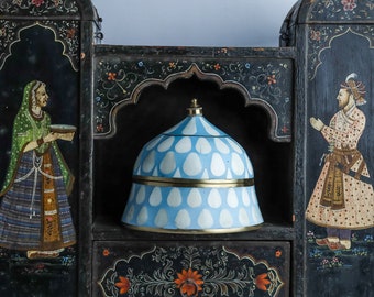 Handmade Bone Inlay Blue Floral Round Box | Etsy