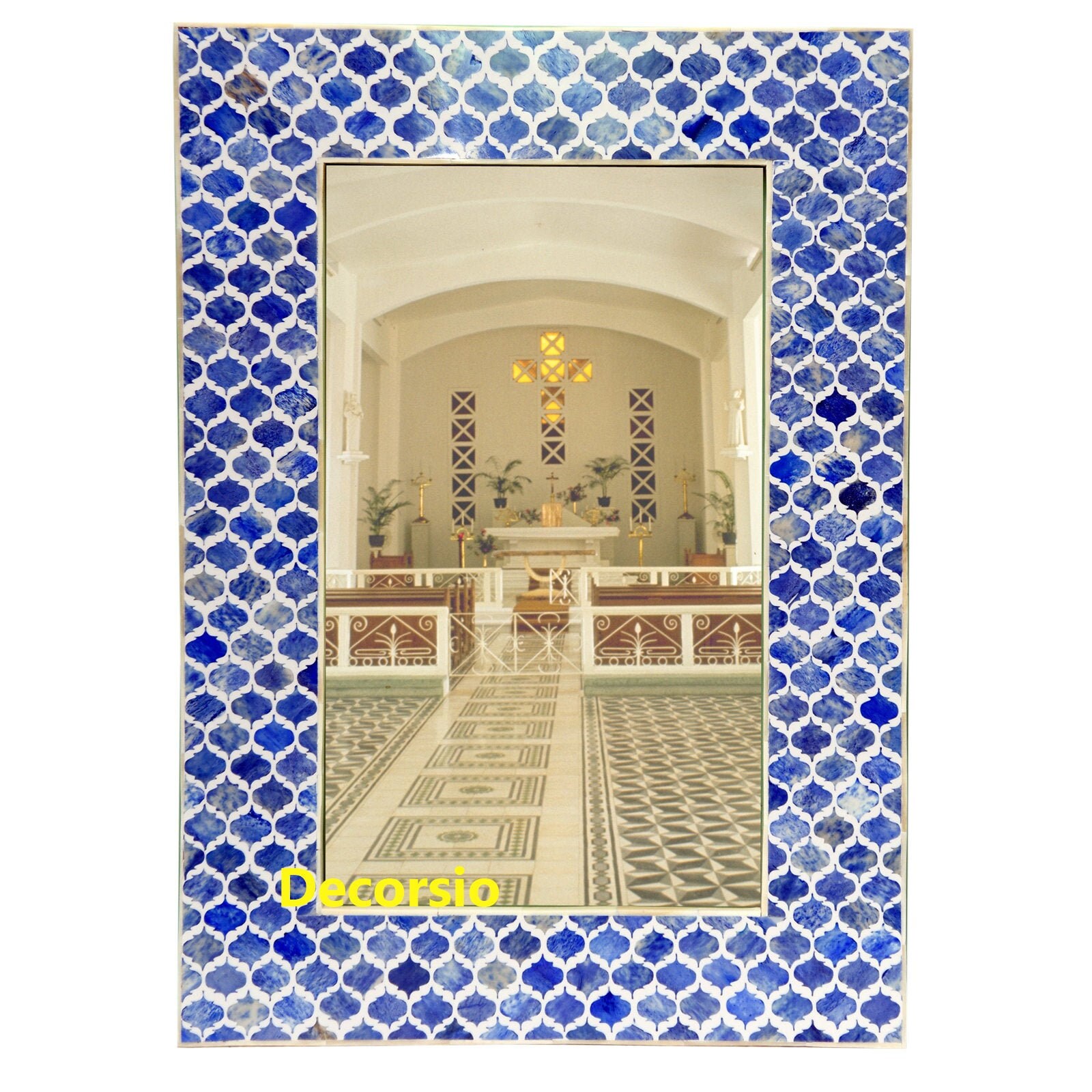 Handmade Bone Inlay Blue Moroccan Pattern Mirror Frame With Free Mirror ...