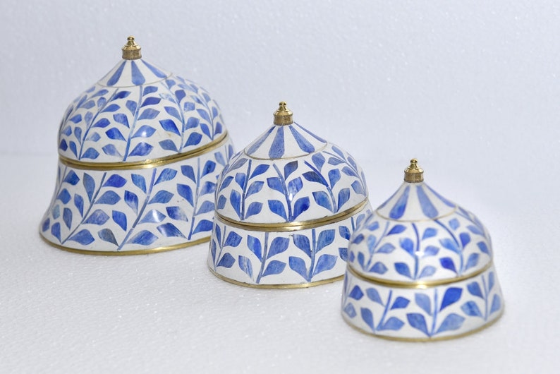 Handmade Bone Inlay Blue Floral Round Box/ Suri Box/ Decorative Box - Etsy