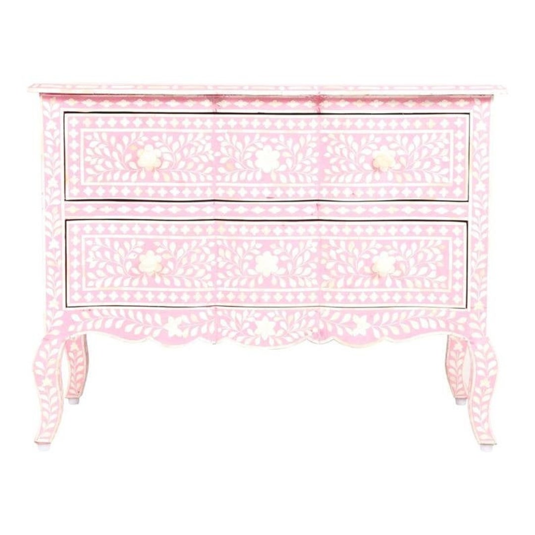 Handmade Pink Bone Inlay Floral Pattern French Chest of 2 Drawers ...