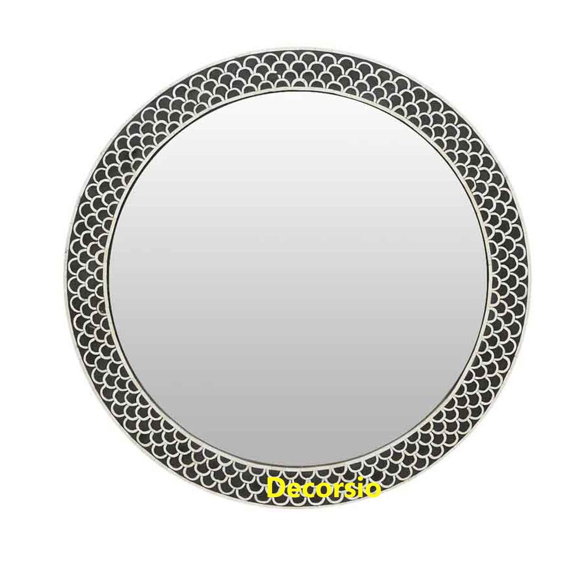 Handmade Black Bone Inlay Fish Scale Pattern Round Mirror Frame / Wall ...
