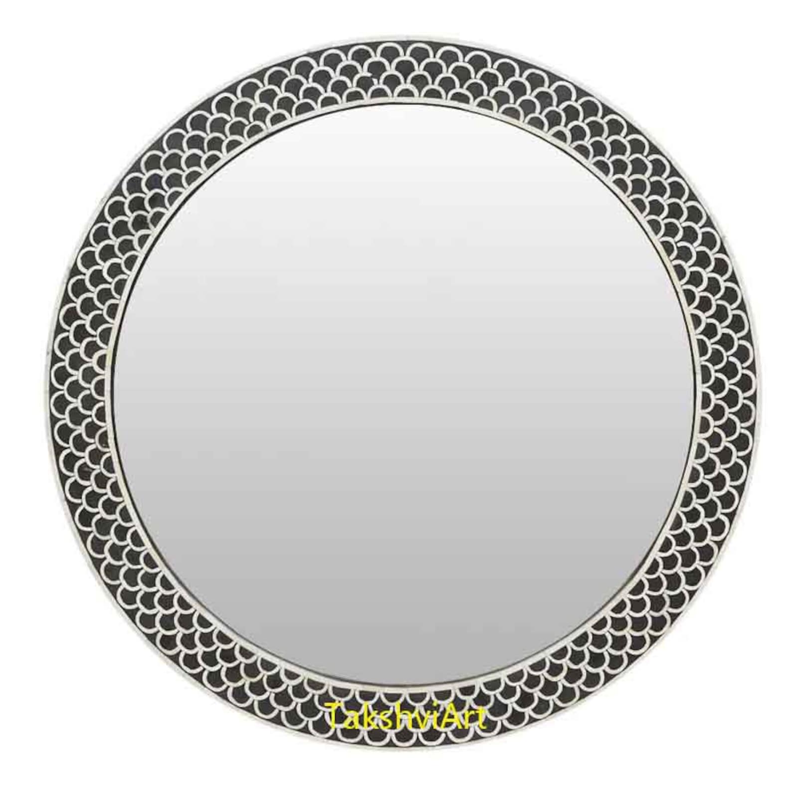 Handmade Black Bone Inlay Fish Scale Pattern Round Mirror - Etsy