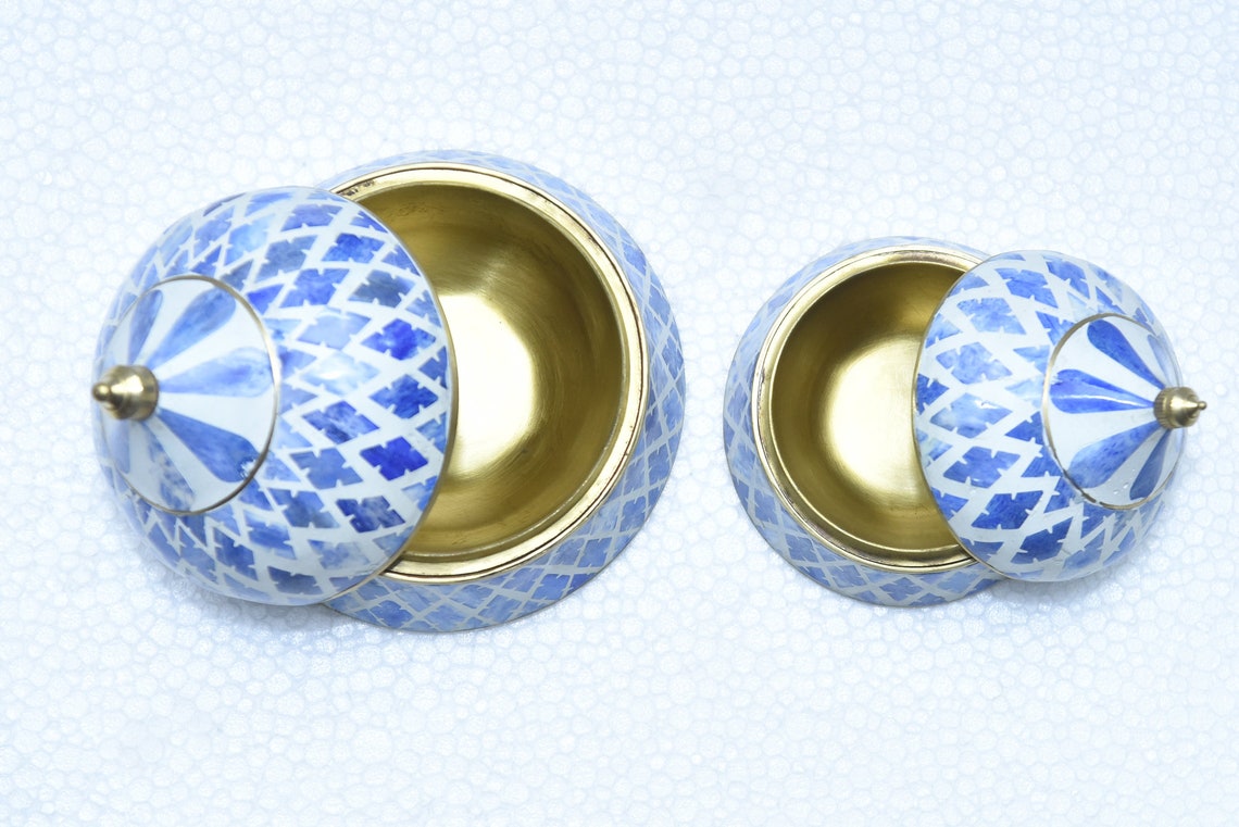 Handmade Bone Inlay Blue Geometric Box | Etsy