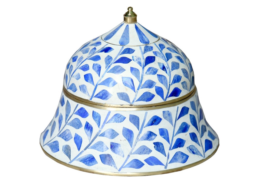 Handmade Bone Inlay Blue Floral Round Box/ Suri Box/ Decorative Box - Etsy