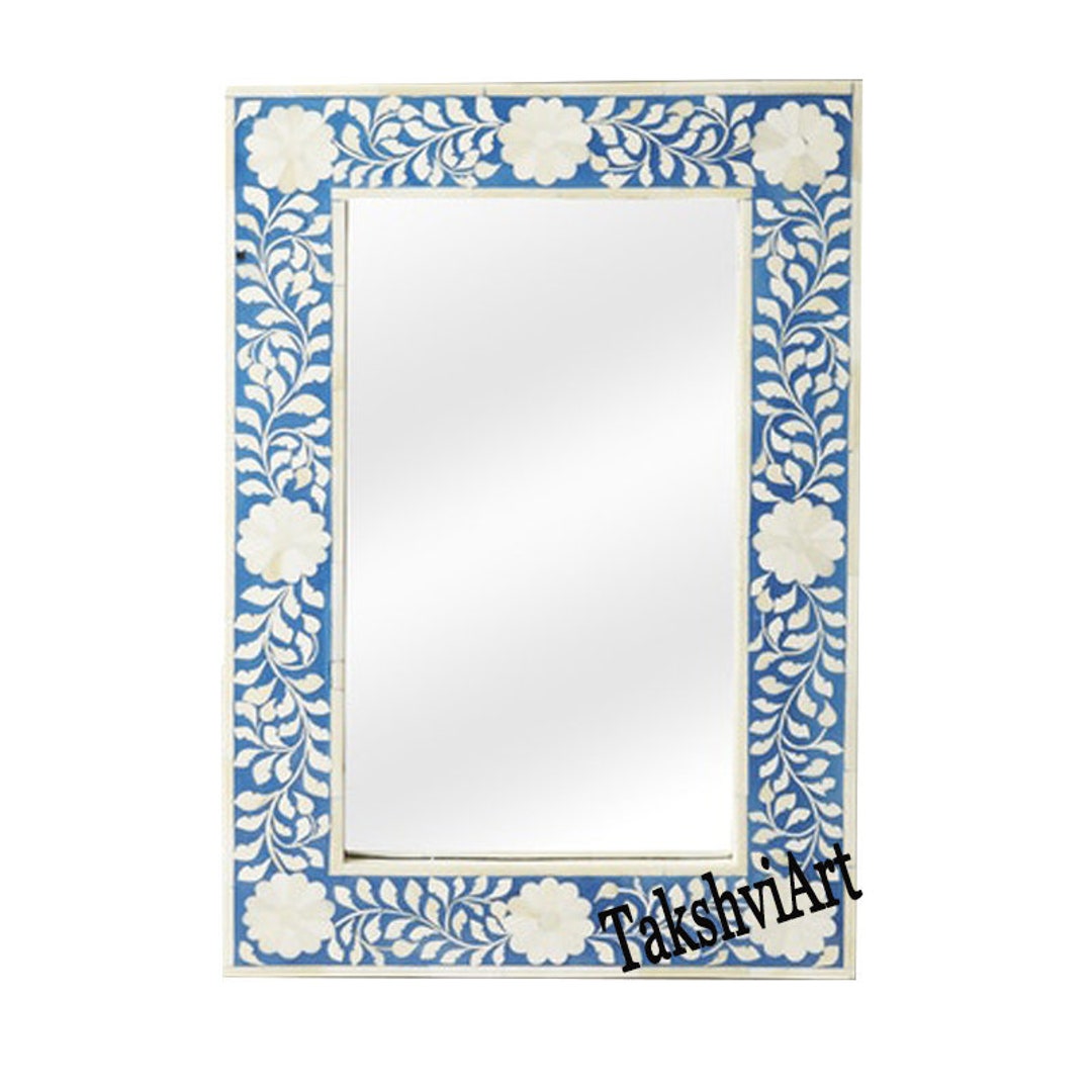 Handmade Bone Inlay Floral Pattern Mirror Frame/ With Free Mirror/ Wall ...