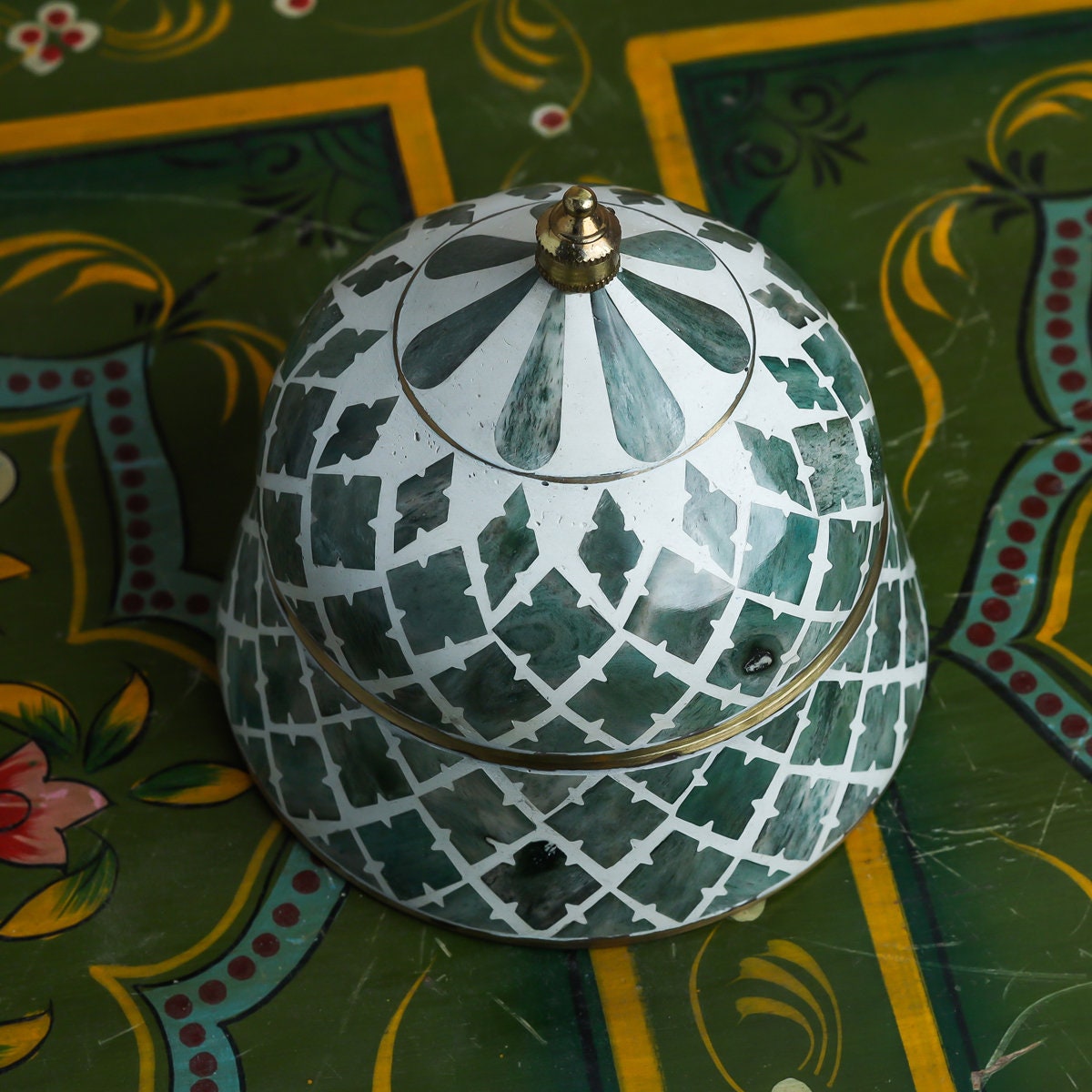 Handmade Bone Inlay Green Geometric Round Box/ Decorative Box/ Gift Box ...
