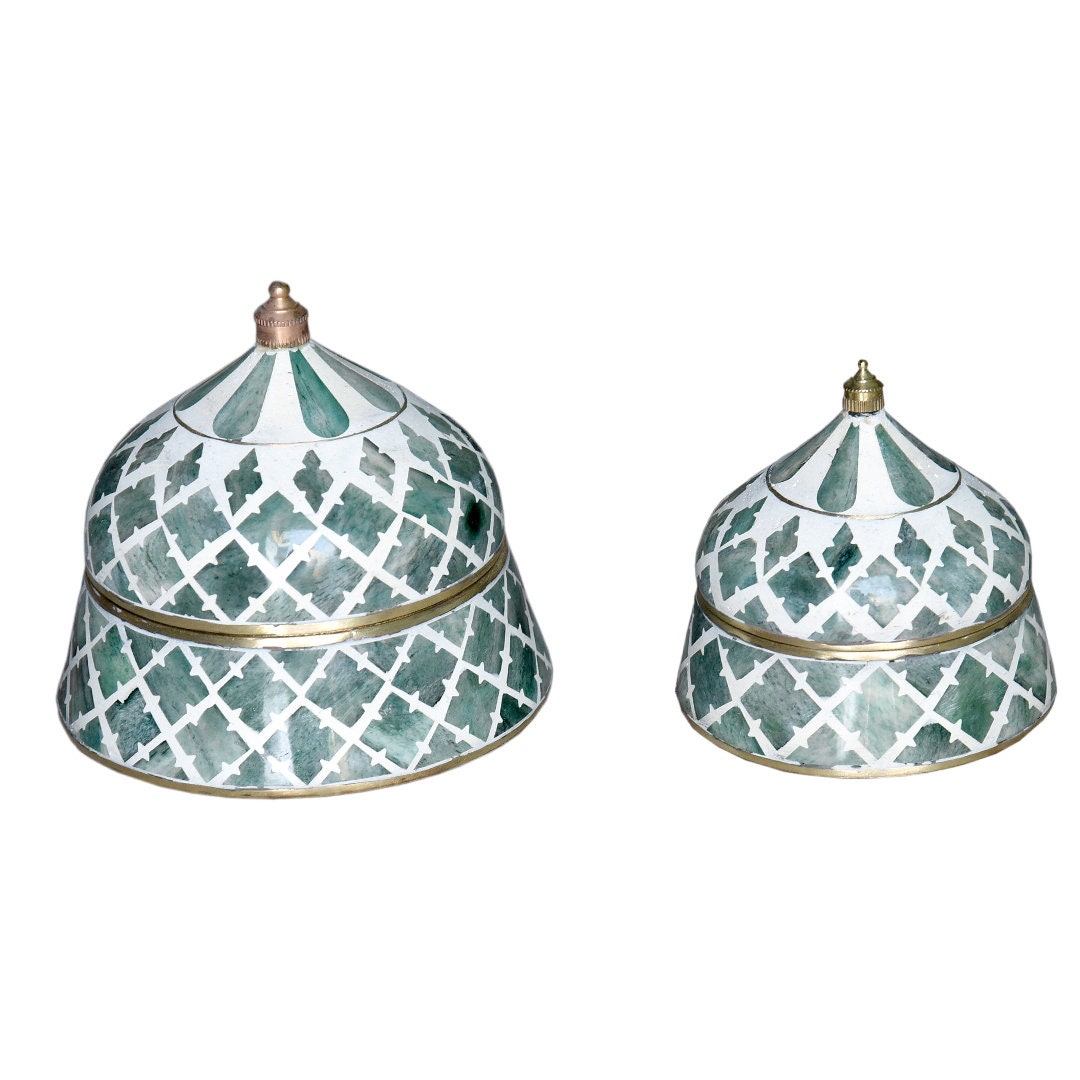 Handmade Bone Inlay Green Geometric Round Box/ Decorative Box/ Gift Box ...