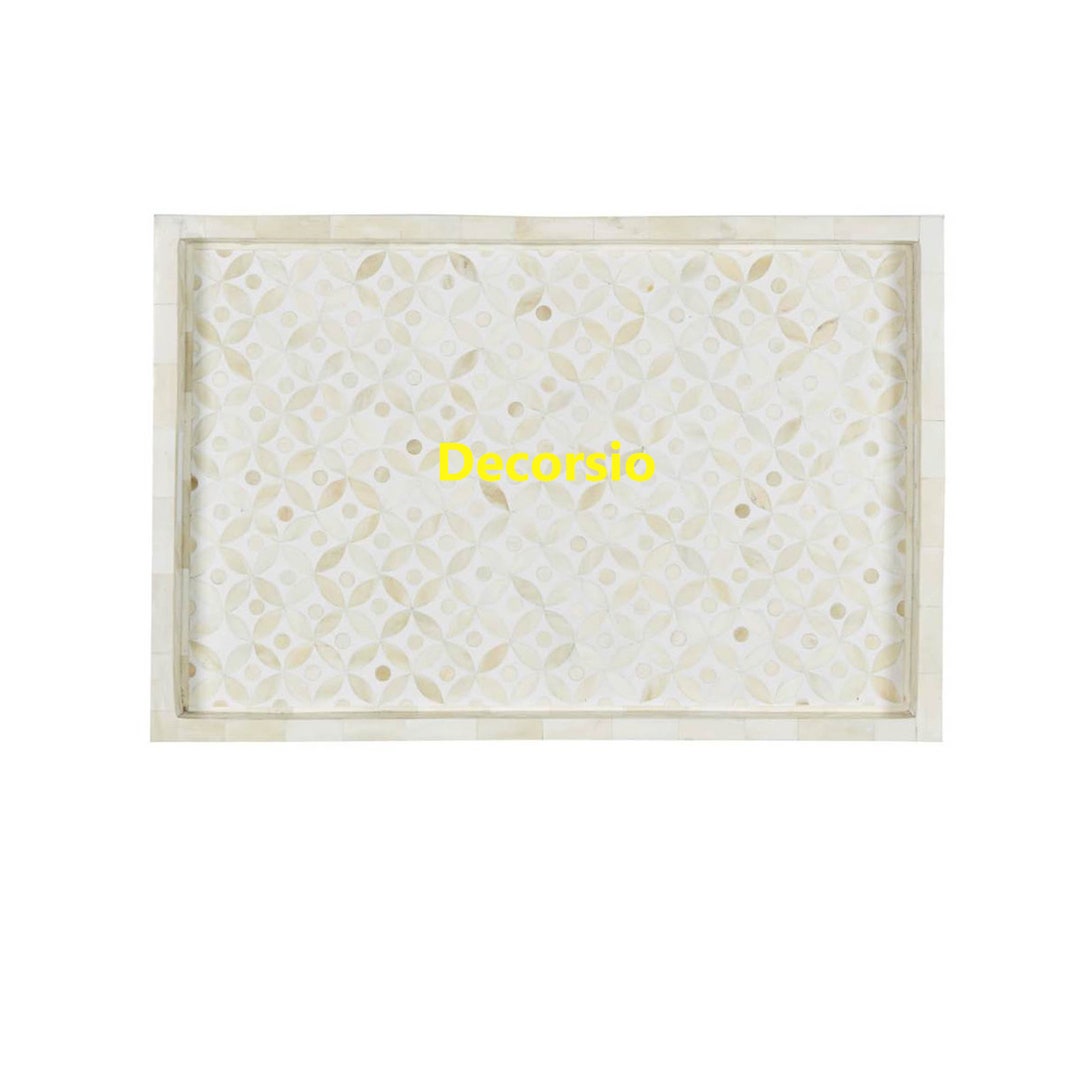 Handmade Bone Inlay White Geometric Pattern Tray / Decorative Tray ...