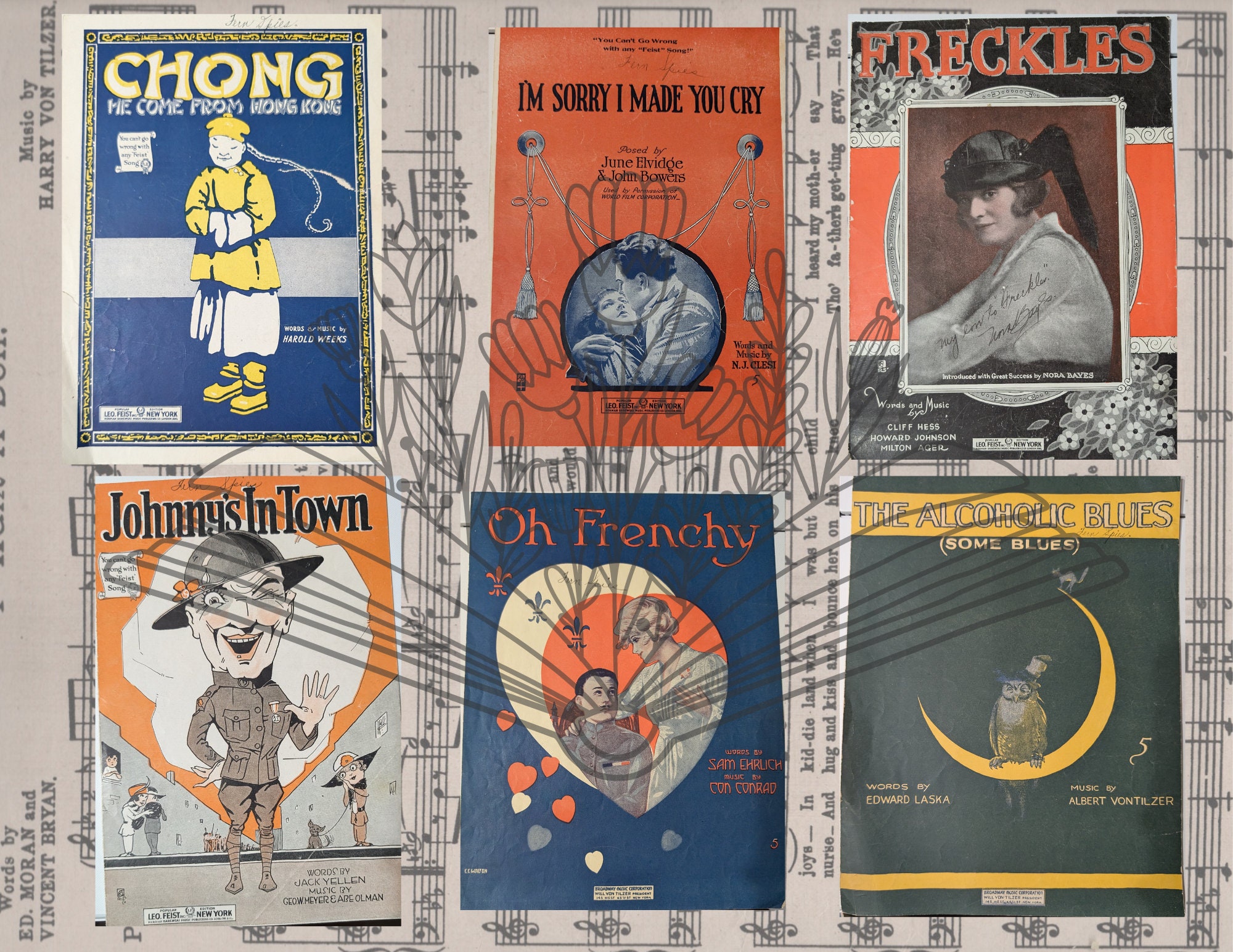 30 Antique Music Page Covers From 1900-1924, Lovely Photos, WWI ...