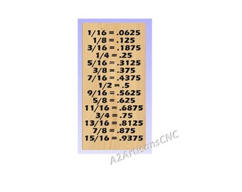 Cnc Fraction to Decimal Conversion Chart .crv - Etsy