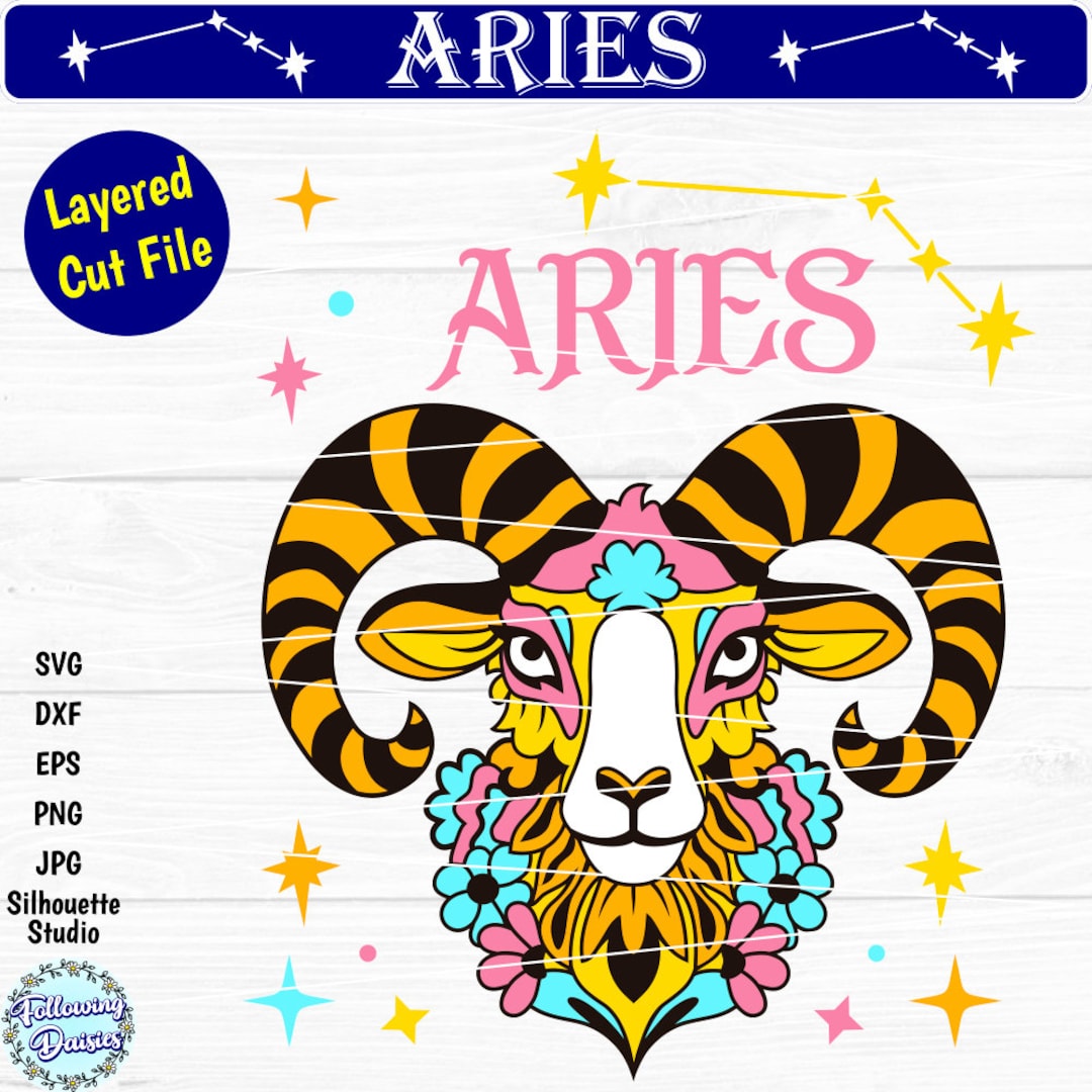 ARIES ZODIAC SVG, Aries Sign Svg, Layered Cut File, Aries Zodiac Sign ...
