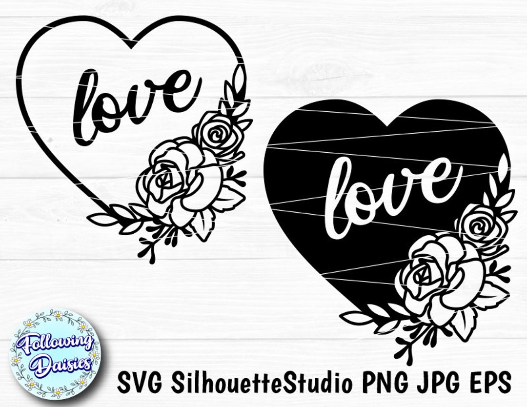 CORAZON con rosas y la palabra LOVE en SVG, Corazón floral, Decoración ...