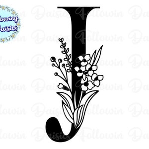 FLORAL LETTER J in Svg, Decorative Initial, Paper Cut Template, Instant ...