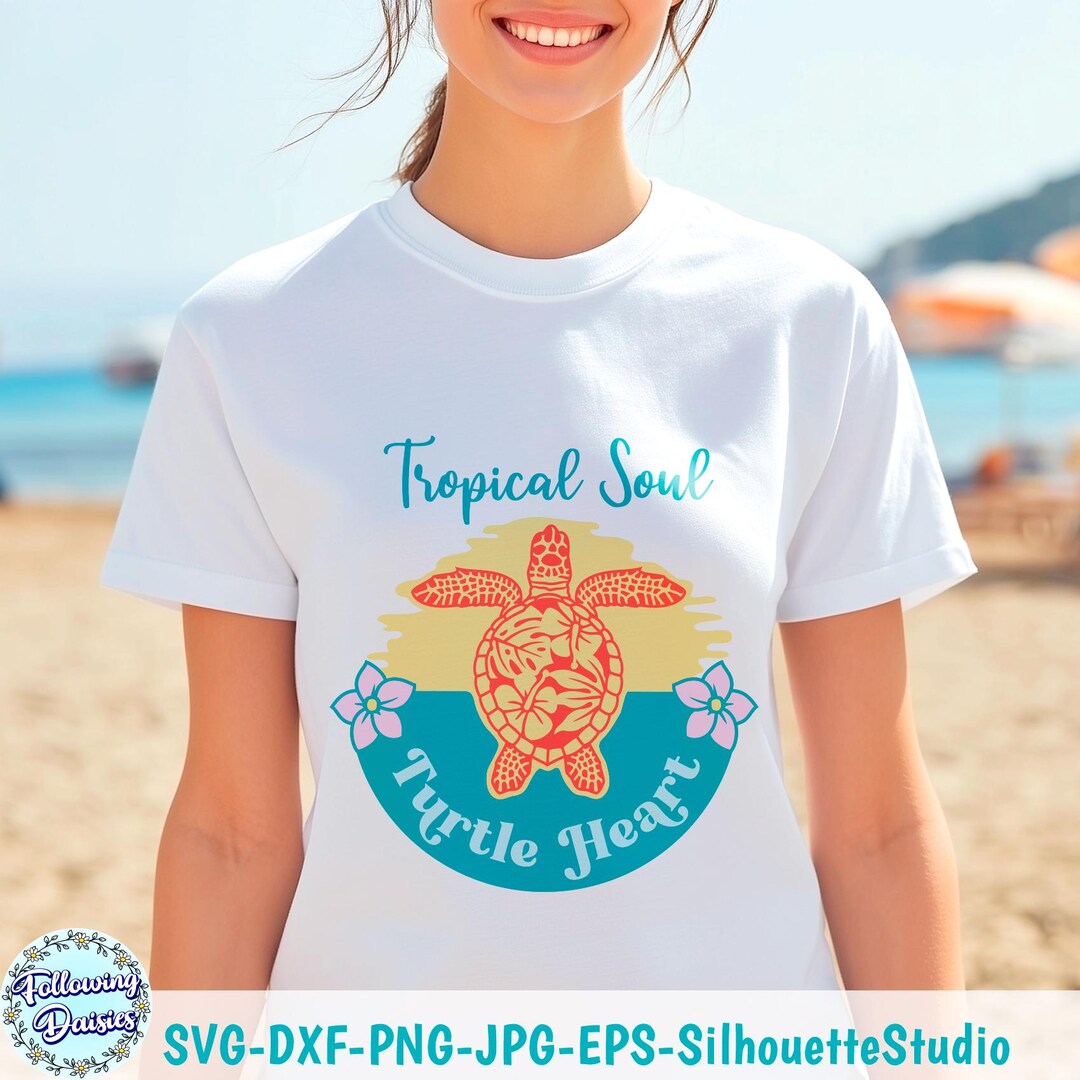 Tropical Sea Turtle SVG: Summer Shirt Design, Beach Clipart, Cricut ...