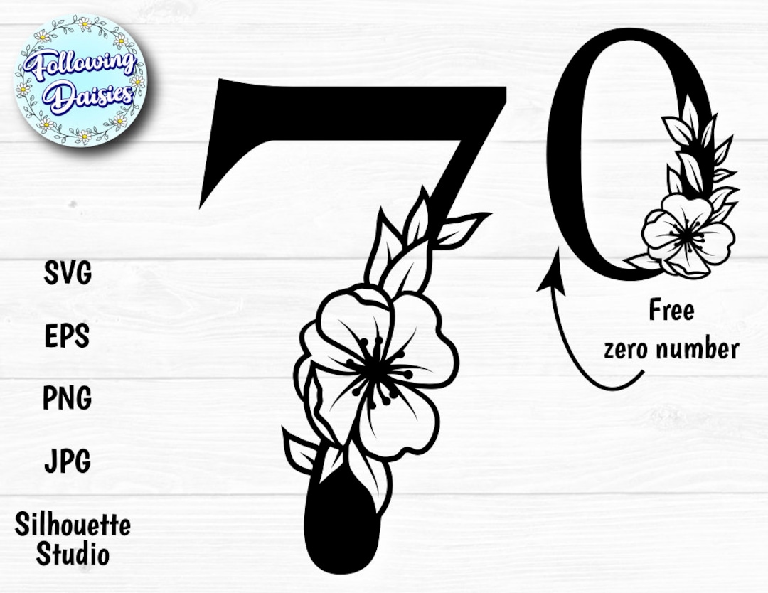 NUMBER 7 in SVG, Floral Number, Number 0, Number 70, Anniversary ...
