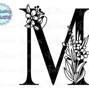FLORAL LETTER M in Svg, Decorative Initial, Paper Cut Template, Instant ...