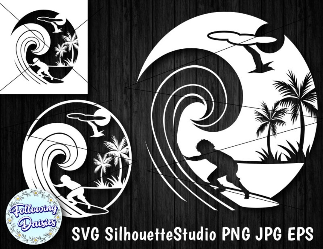 SURFER SVG, Surfer and Big Wave, Surfer Silhouette, Svg Files for ...