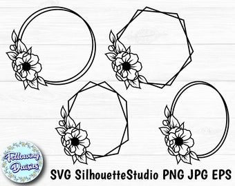 FLORAL FRAMES SVG Geometric Frames Monogram Frame Circle | Etsy