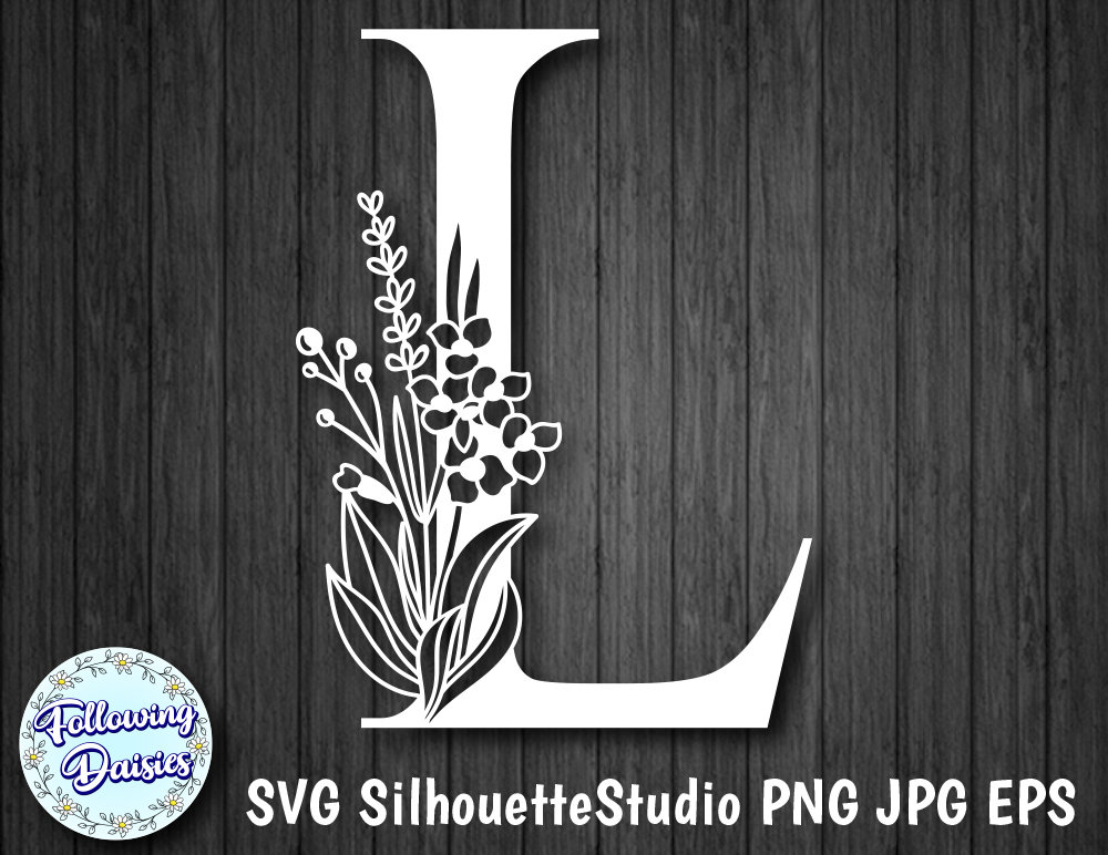 LETRA L Floral en SVG, Letra L decorada con flores, Archivos de corte ...