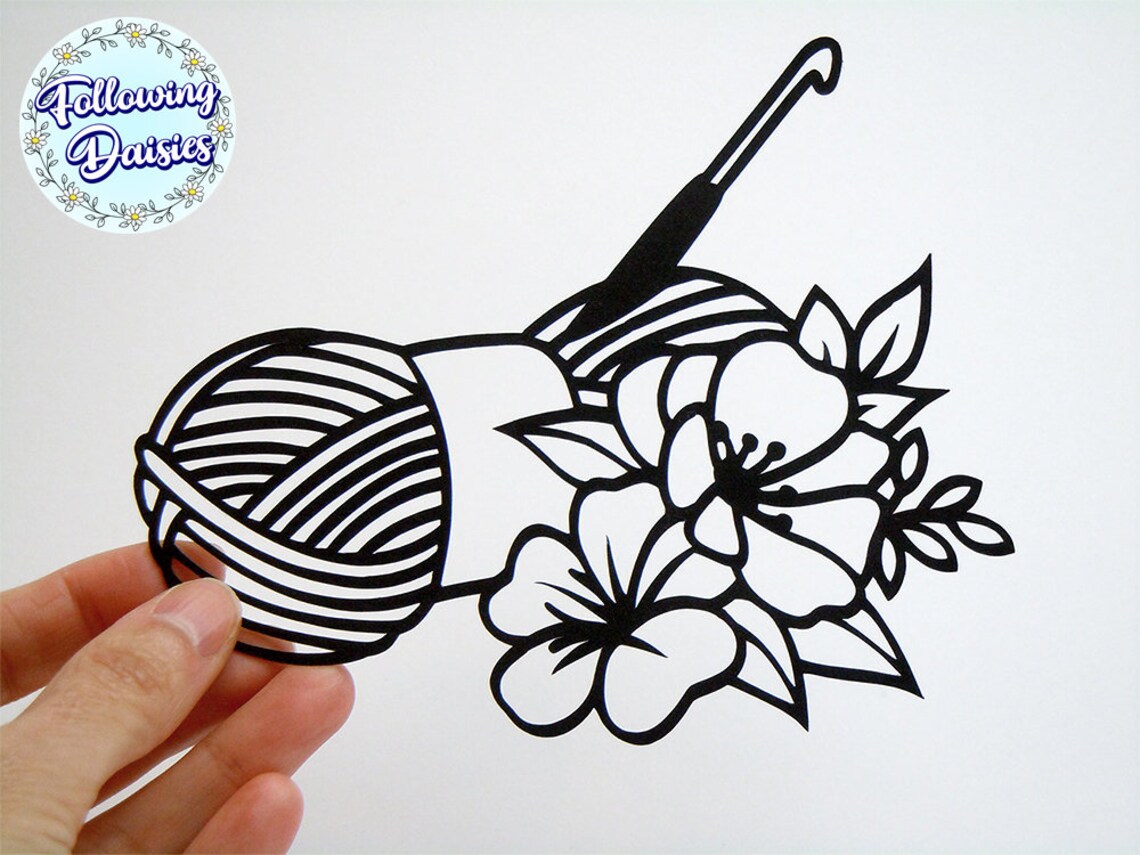 CROCHET SVG, Ball of Floral Yarn, Crochet Hook, Crafting, Flowers ...
