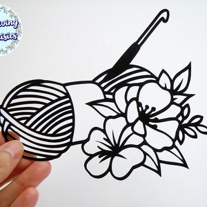 CROCHET SVG, Ball of Floral Yarn, Crochet Hook, Crafting, Flowers ...