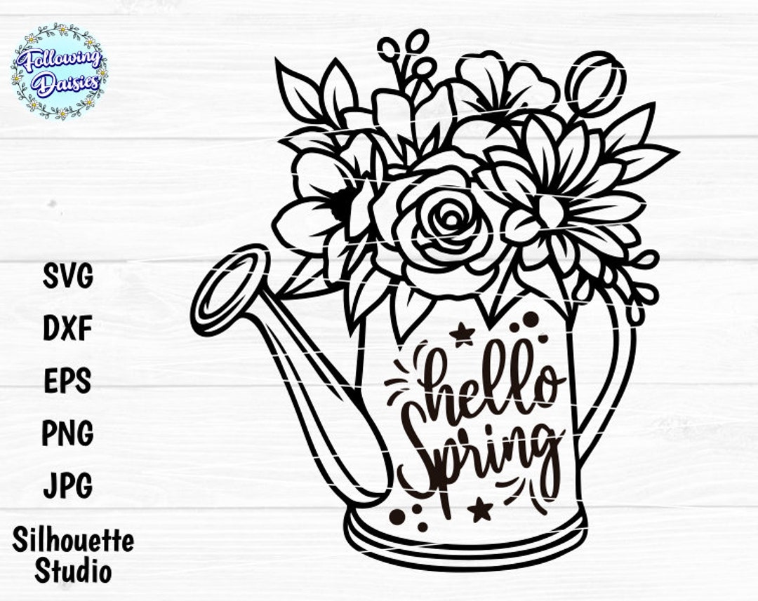 WATERING CAN SVG, Watering Can With Bouquet of Flowers, Spring Svg ...