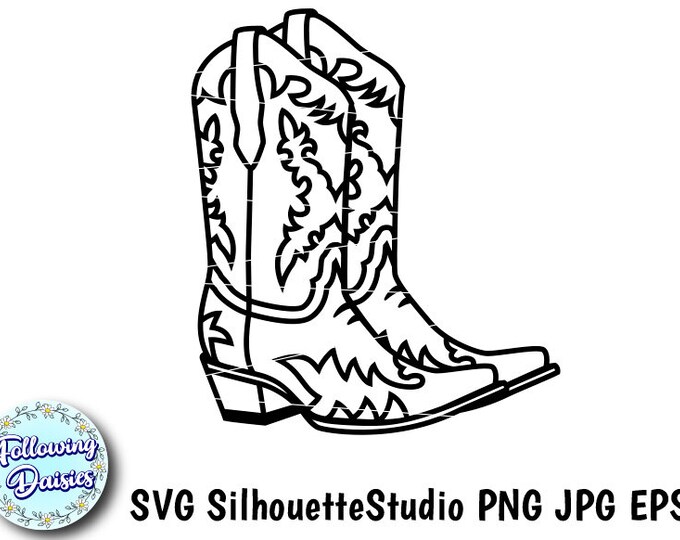 Cowboy Boots SVG, Western Boots Outlines. Rodeo Boots. Ranch, Cowgirl ...