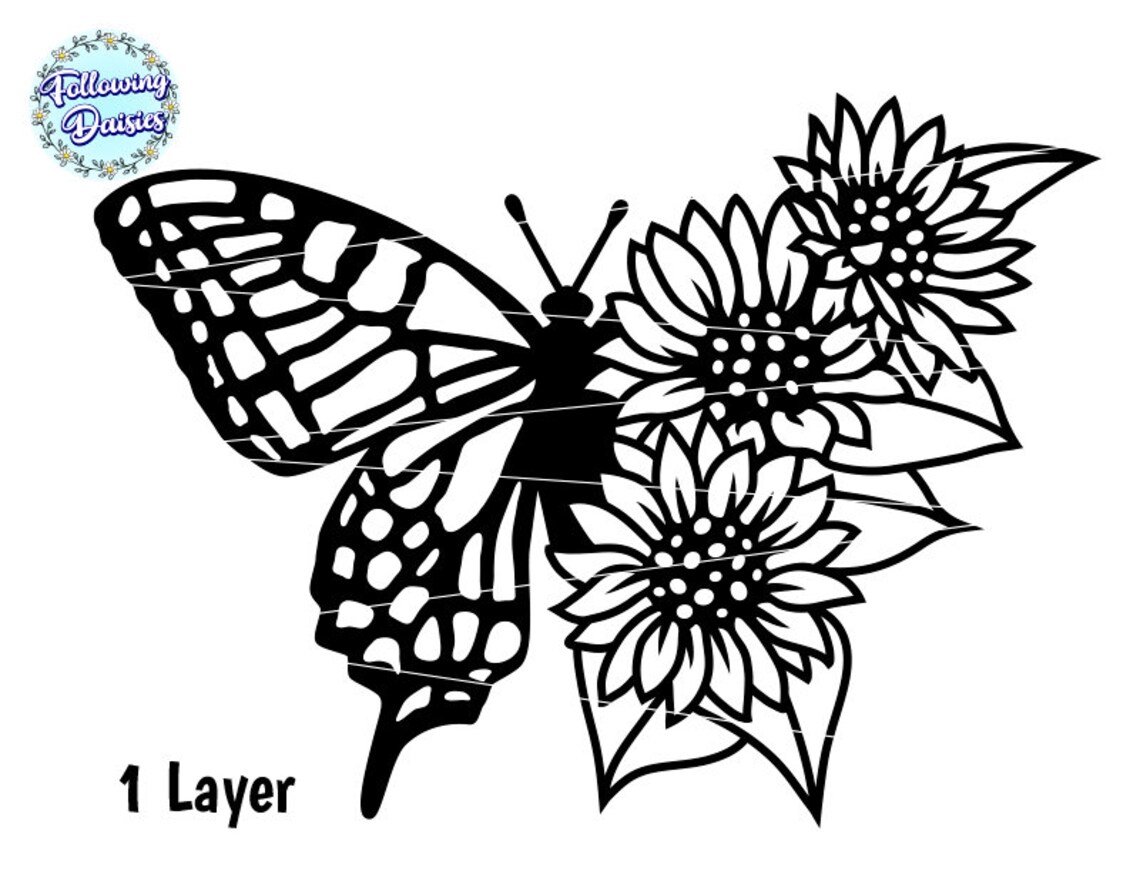 BUTTEFLIY in SVG Floral Butterfly Sunflowers Flowers Svg - Etsy
