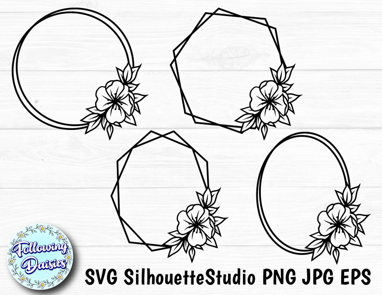 FLORAL FRAMES No.3 in SVG, Geometric Frames, Monogram Frame, Circle ...