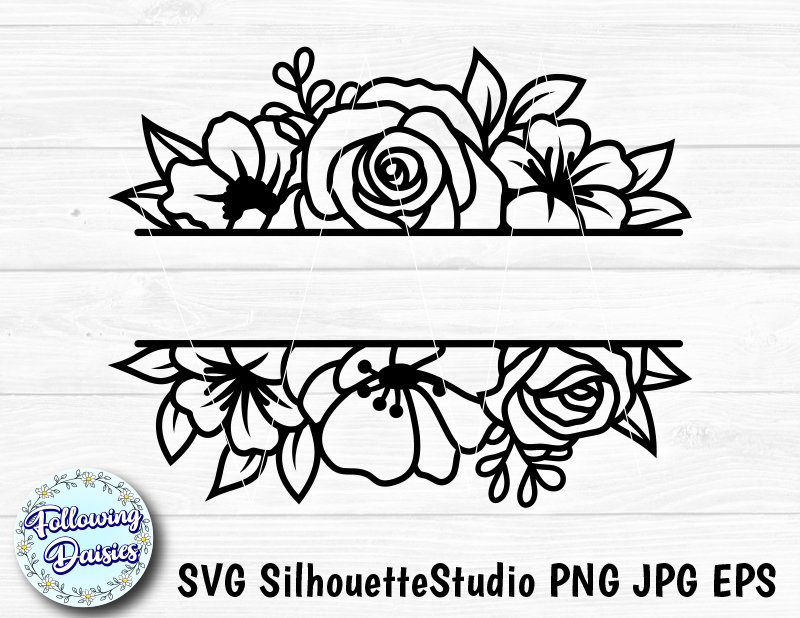 FLORAL BORDER in SVG Floral Monogra Split Monogram Flower - Etsy