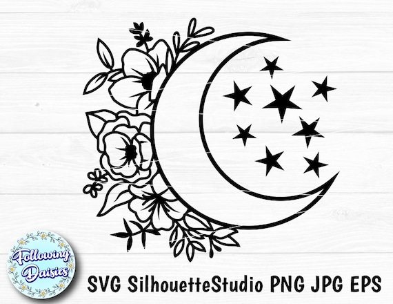 FLORAL MOON in SVG Flowers Floral decoration Half moon | Etsy